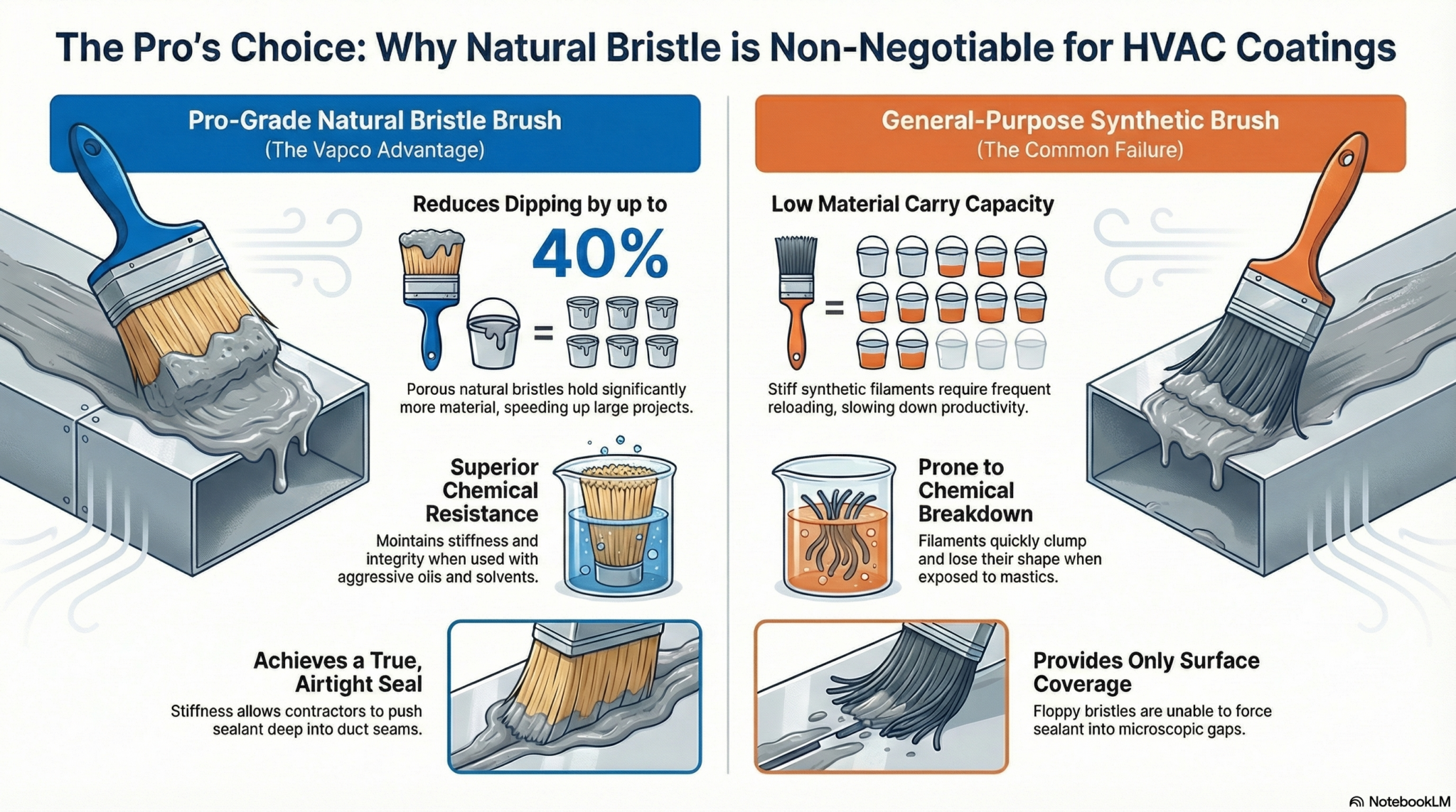 HVAC Mastic Brush: Pure Bristle for a Code-Compliant Seal